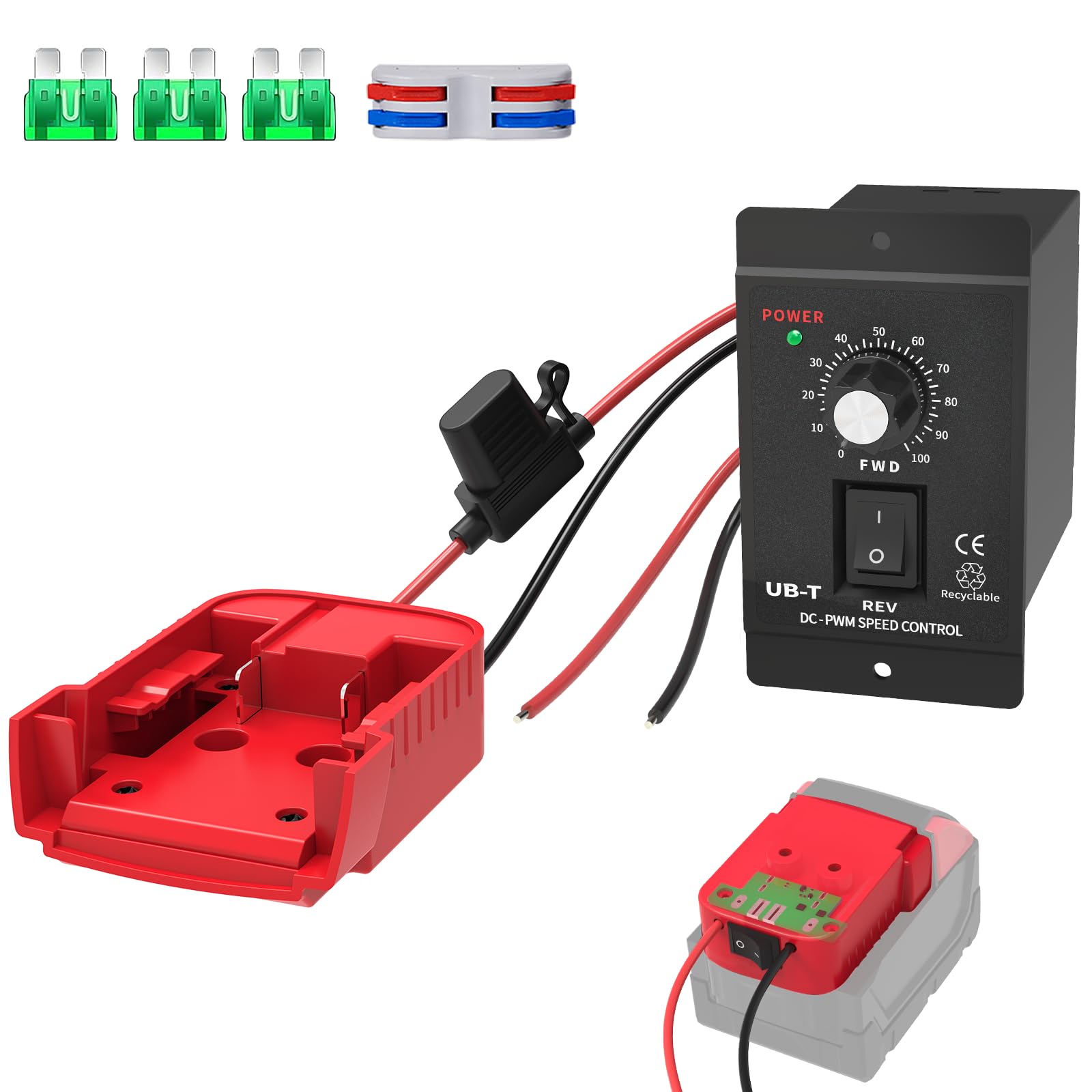Power Wheels Battery Adapter with DC 12-60V Motor Speed Controller Kit ...