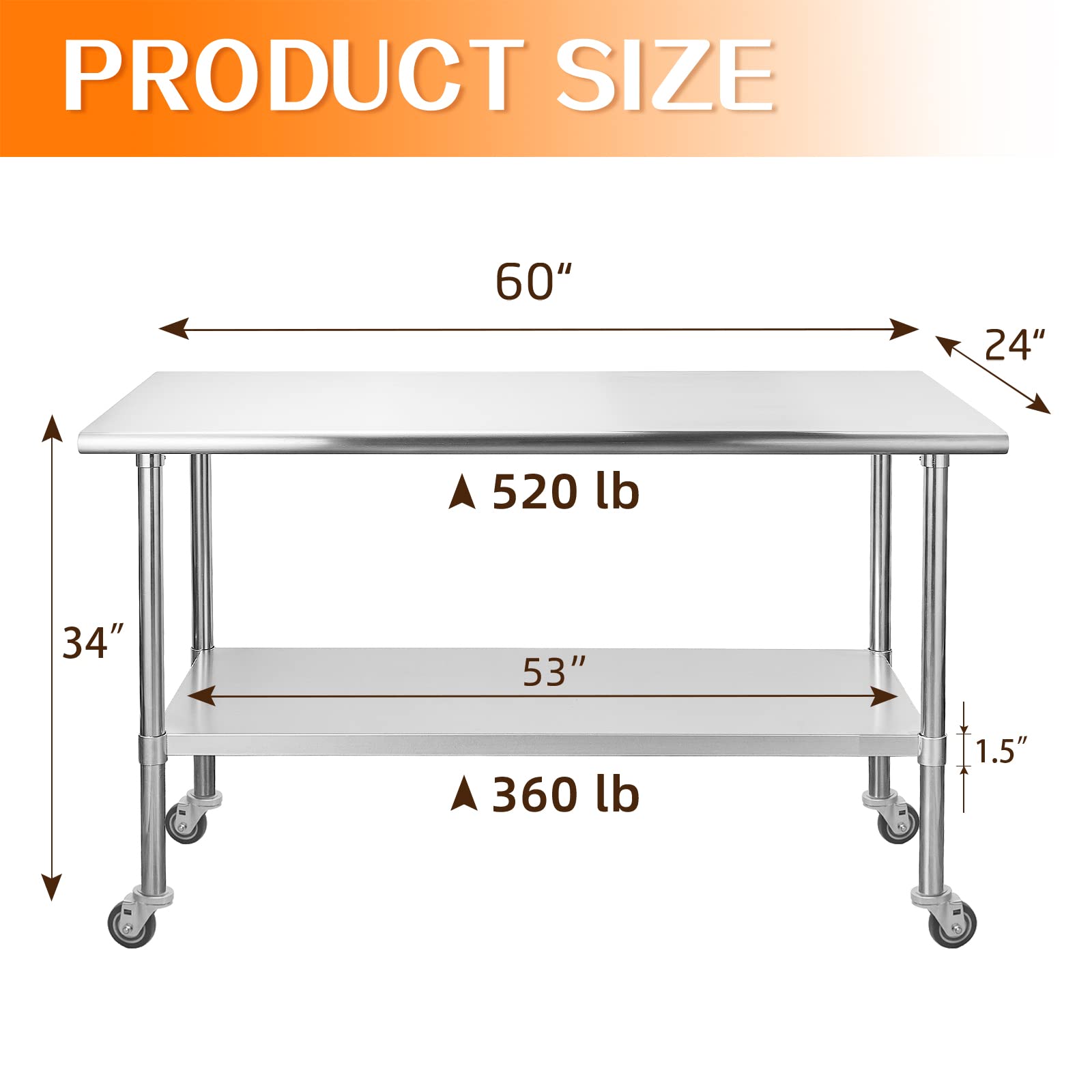 HOCCOT Stainless Steel Prep & Work Table with Adjustable Shelf, with ...
