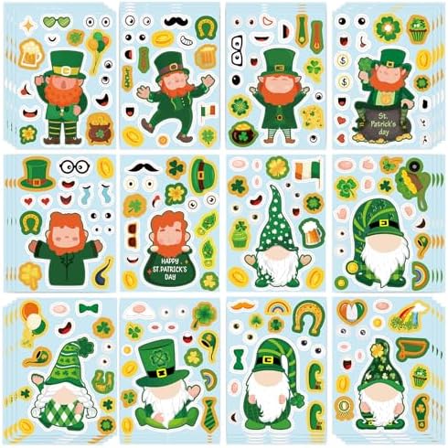 Amazon.com: Whaline 48 Sheets St. Patrick's Day Stickers Make A Face ...