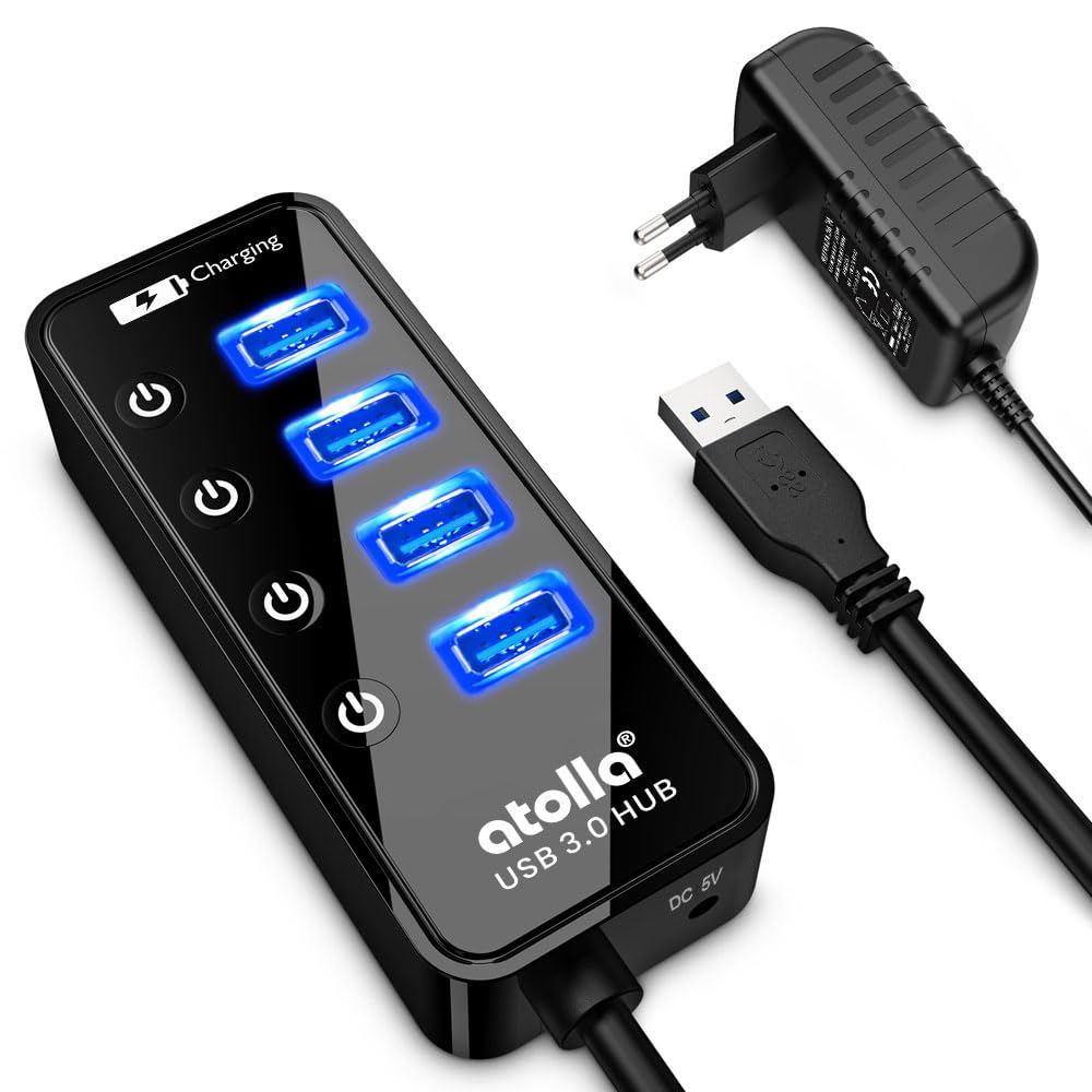 Atolla Hub USB 3.0 alimentato, Hub USB a 4 porte con interruttori ...