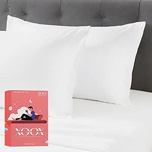 Amazon.com: XOOX Linen 100% Cotton Pillowcases Standard/Queen Size Set of 2-500 Thread Count ...
