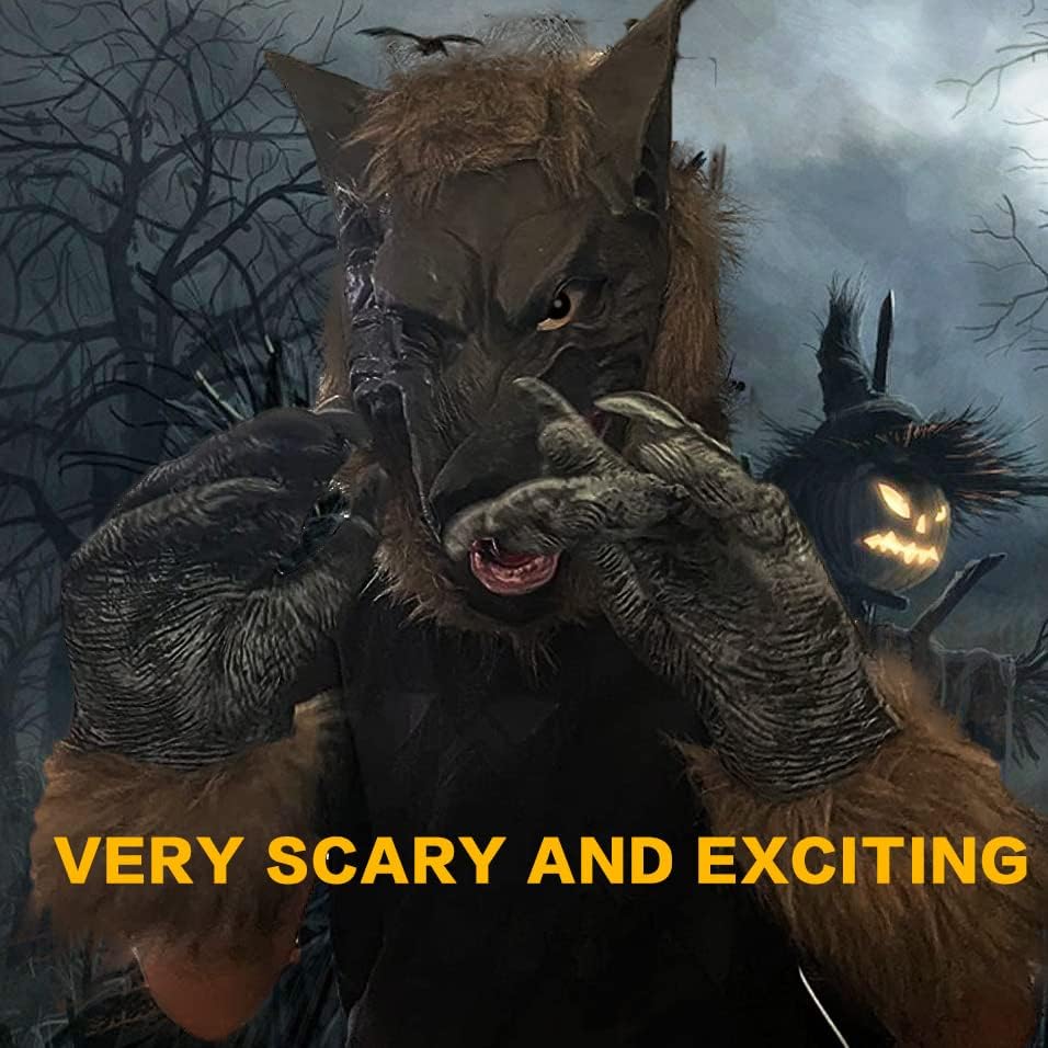 Amazon.com: Bygytyo Holloween Wolf Head Mask and Claws -Horror Mask ...