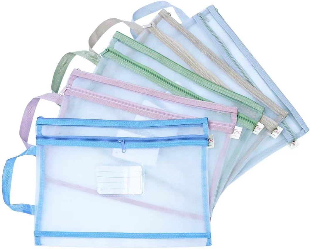 Mesh Zipper Pouch, 5Pack A4 Document Bag [Double Layers][Handle Design ...