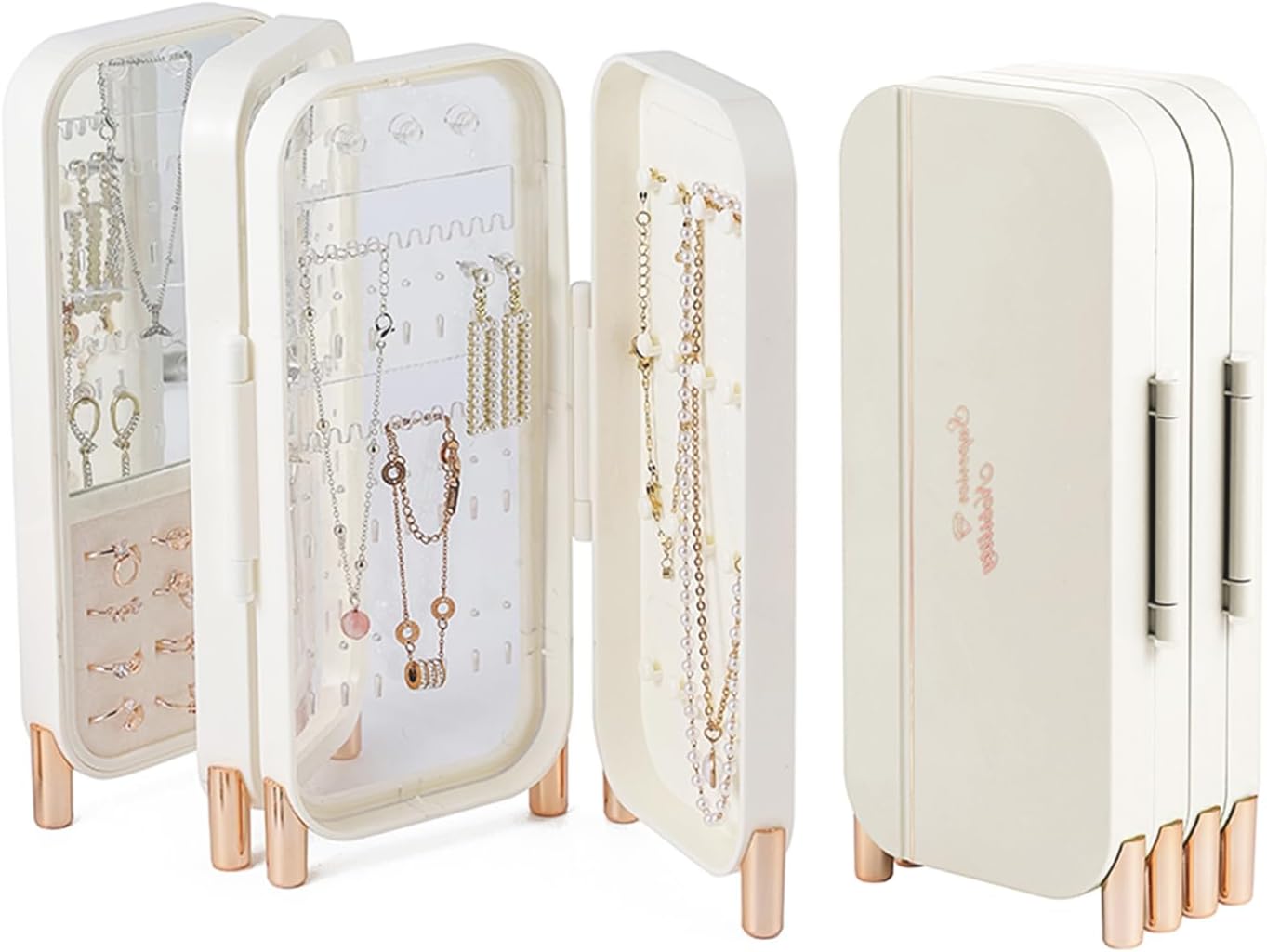 Amazon.com: Lejesth Foldable Jewelry Organizer Box with Mirror, 4-Layer ...