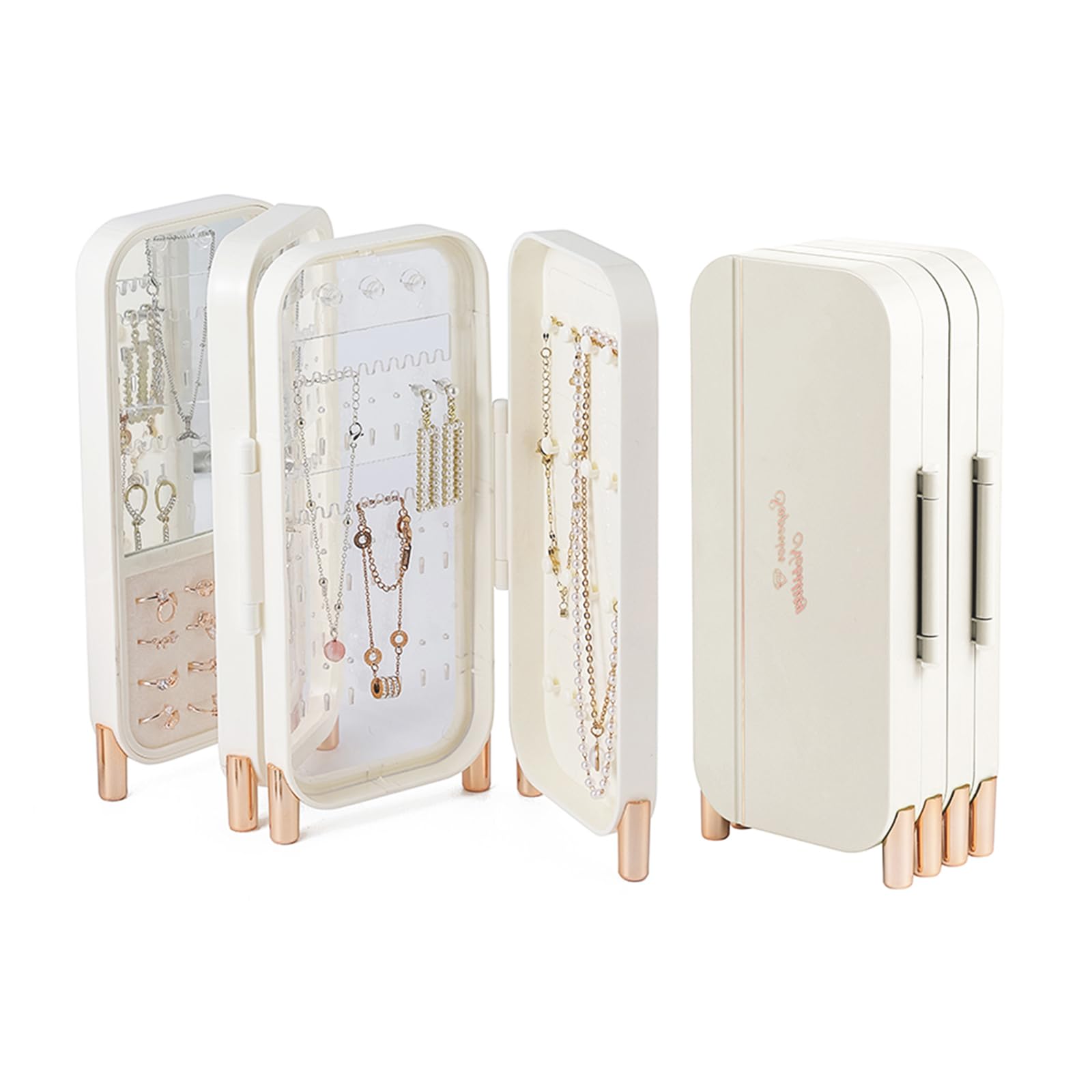 Amazon.com: Lejesth Foldable Jewelry Organizer Box with Mirror, 4-Layer ...