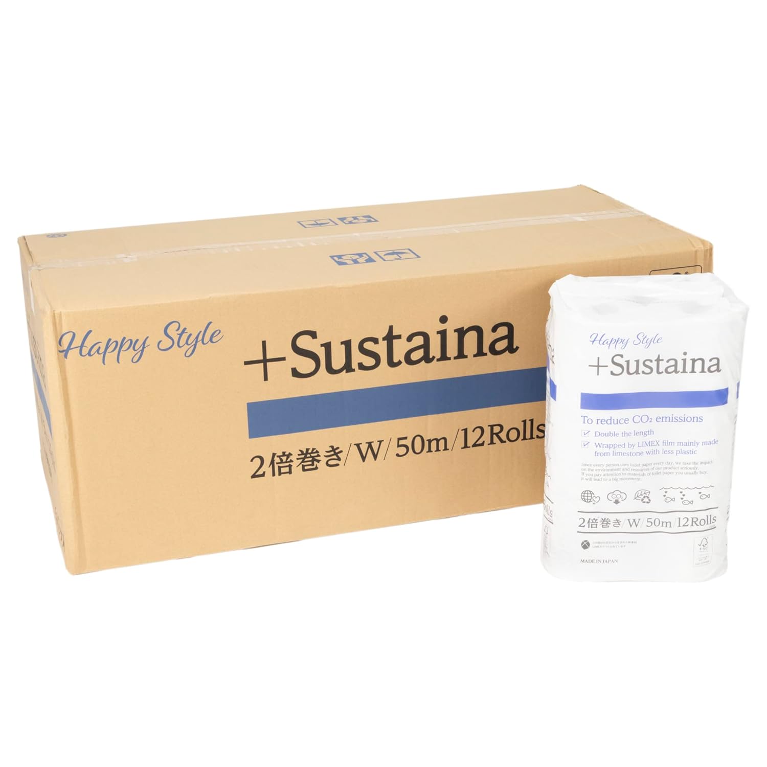 Amazon.co.jp: 【ケース品】アスト(Ast) HappyStyle+Sustaina (LIMEXフィルム) 2倍巻きトイレット ...