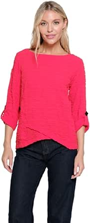 Ali Miles Women's Petite Woven Pucker Tunic with Button Details at ...