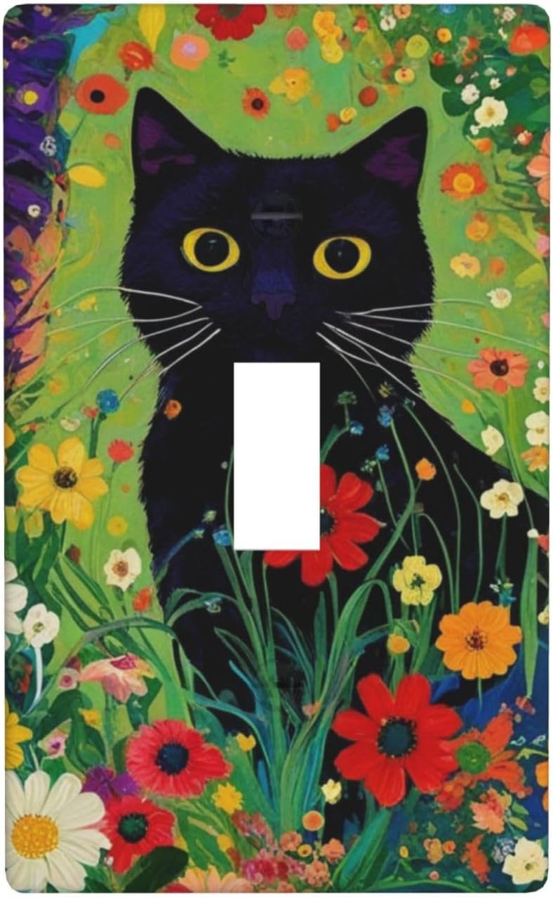 Decorative Art Light Switch Covers Cute Cat & Floral Single Toggle Wall ...