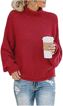 Amazon.com: Women's Pure Color Sweaters, Long Sleeve Crewneck Pullover ...
