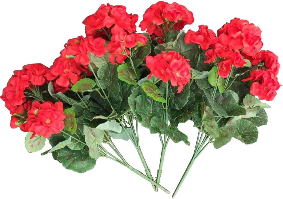 Amazon.com: WAIFOMEI 4PCS Artificial Geranium Flowers Red Faux Silk ...