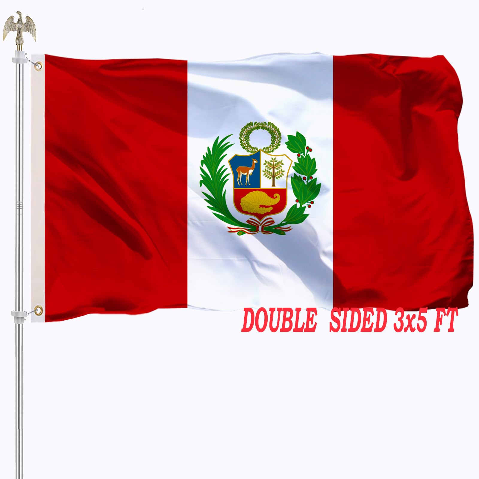 Amazon.com : Peru Flag Outdoor 3x5 Peruvian Flags Double Sided Vivid ...