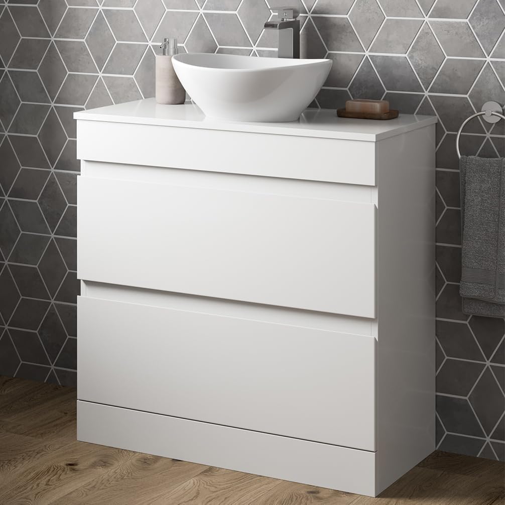 800 mm White Vanity Sink Unit Ceramic Basin Bathroom Drawer Storage ...