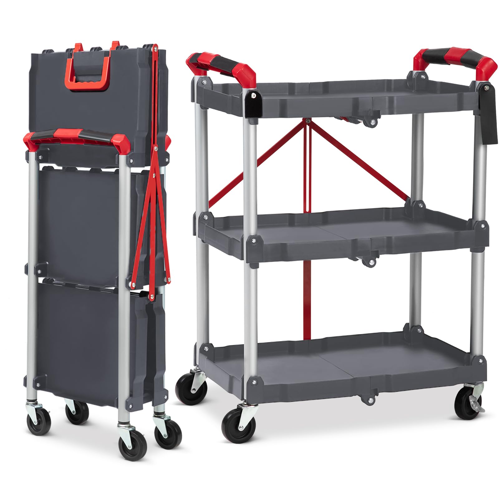 Snapklik.com : PioneerWorks Folding Utility Service Cart, Collapsible Cart