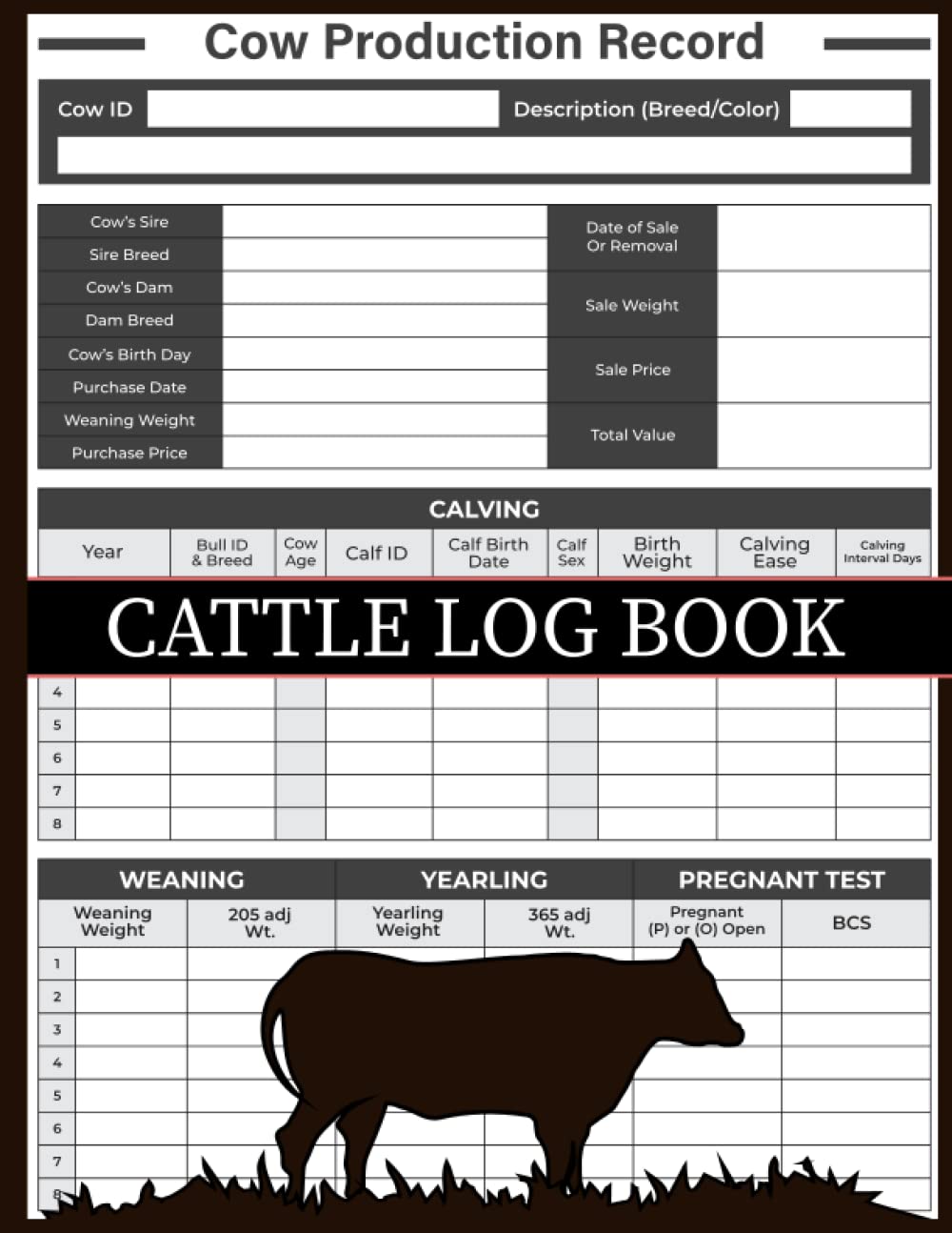 Amazon.com: Cattle Log Book: Cattle Breeding & Calving Record Book ...