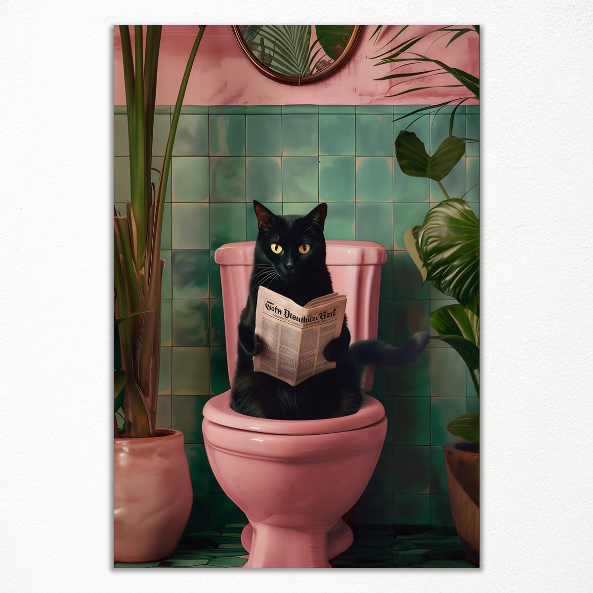 Amazon.com: Funny Bathroom Cat Canvas Wall Art, Black Cat on Toilet ...