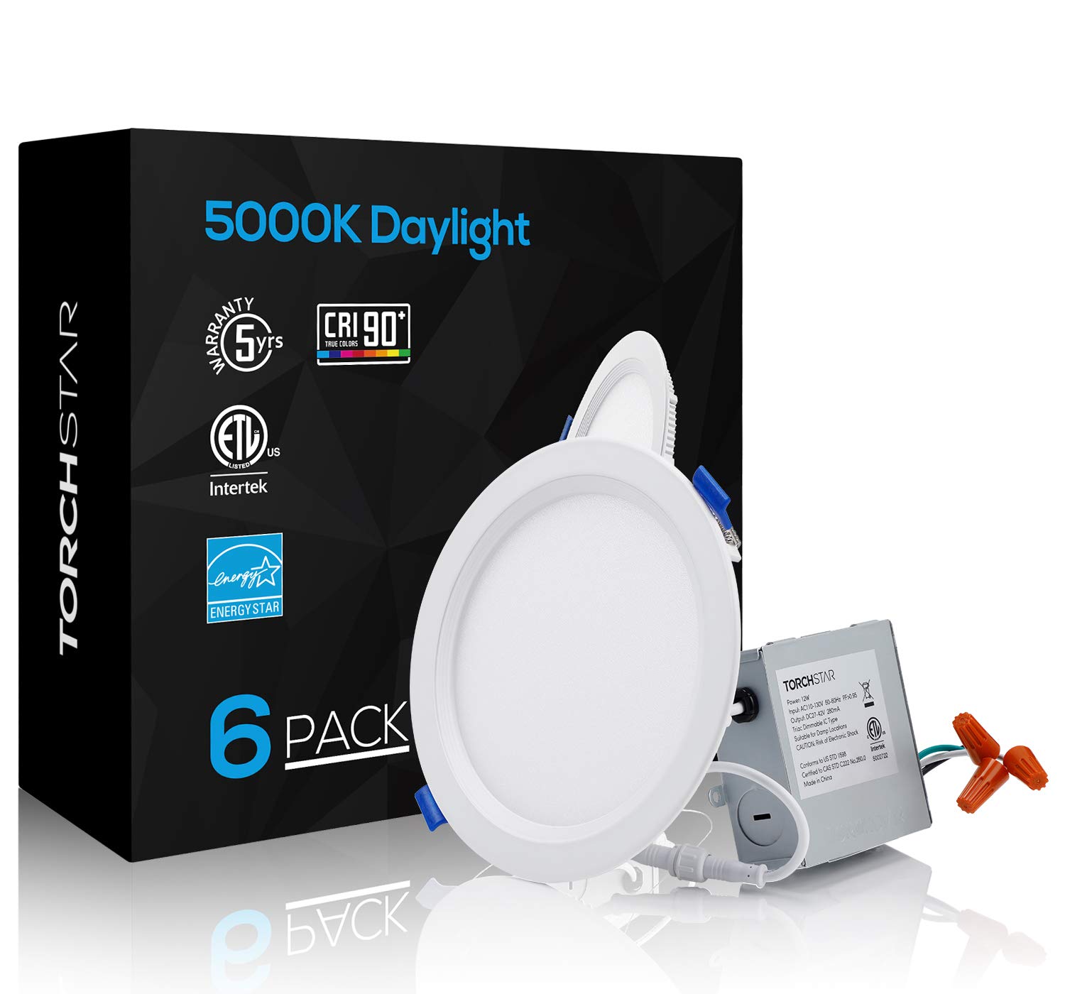 Buy TORCHSTAR 6 Inch Slim Recessed Lighting with Junction Box, Eye-Caring, CRI 90+, Dimmable 12W ...