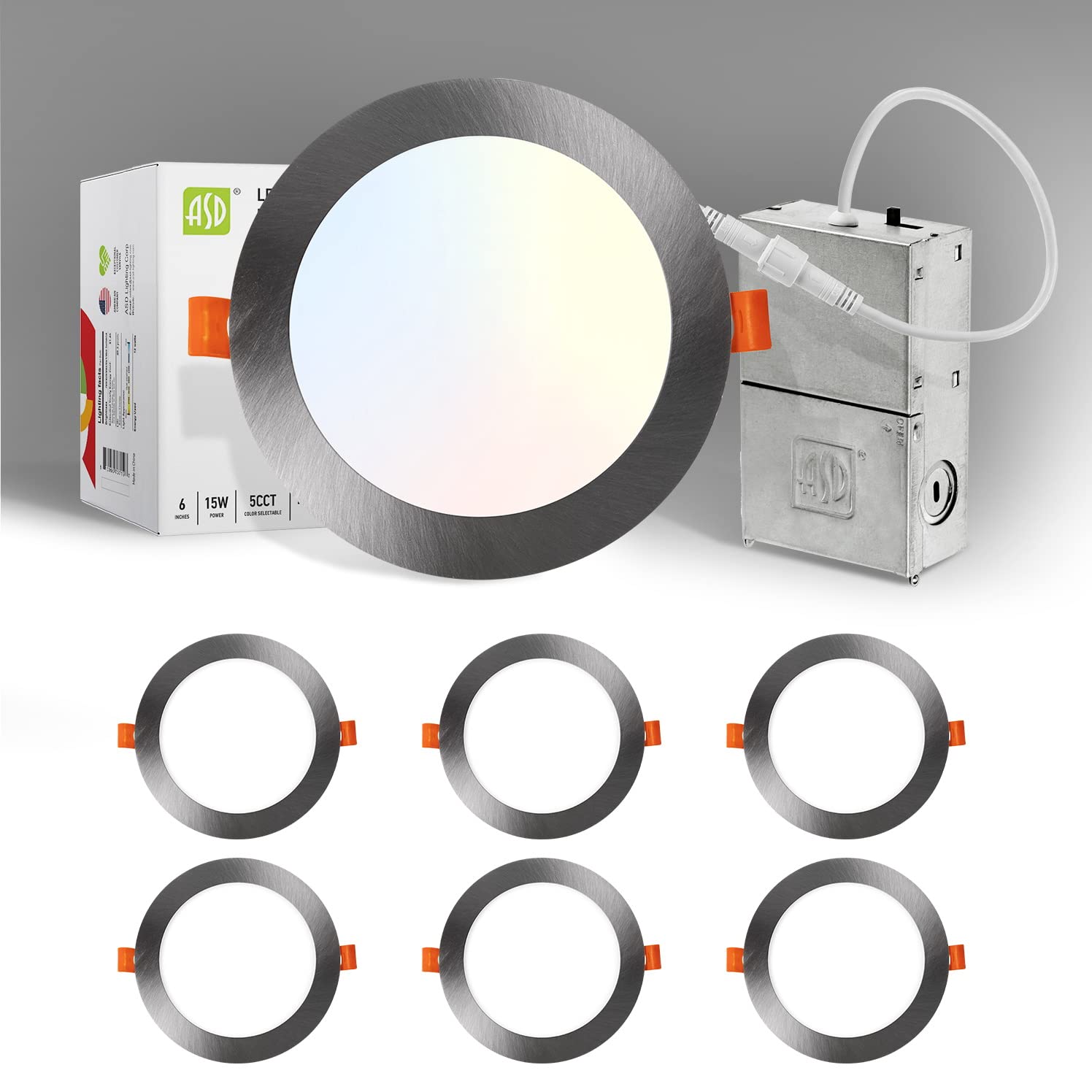 Buy ASD 6 Pack 6 Inch Ultra Thin LED Recessed Lighting Brushed Nickel ...