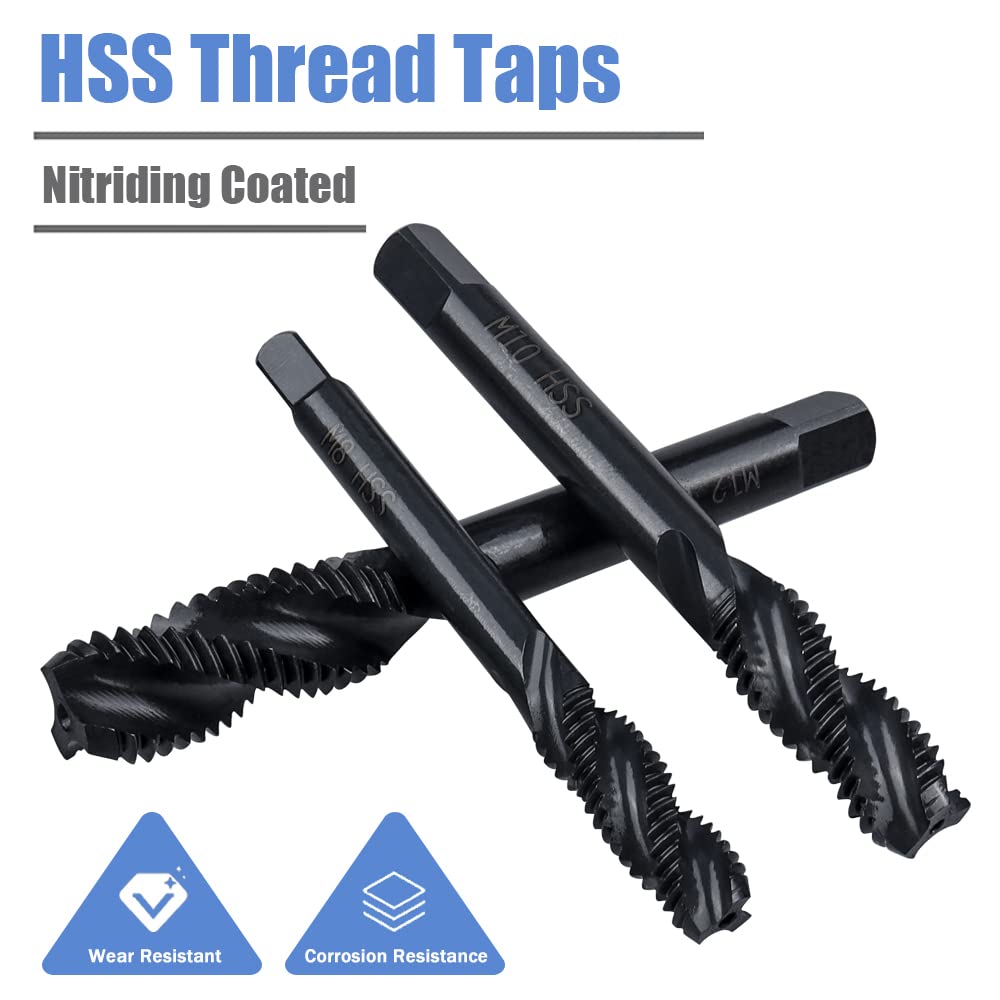 Mesee 7 Pieces HSS Thread Tap Set, Nitriding Coating Spiral Flute Taps ...