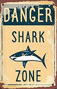 Amazon.com: Danger Shark Zone Danger Metal Sign Home Pub Wall Decor ...
