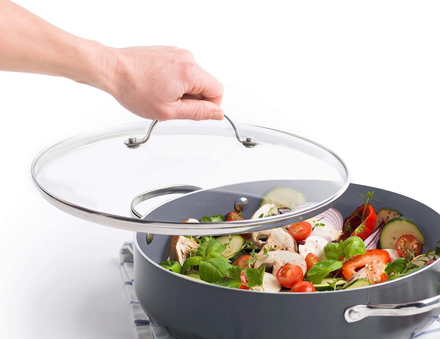 Ibili Stainless Steel Vented Silver & Black Glass Saucepan Cover Lid ...