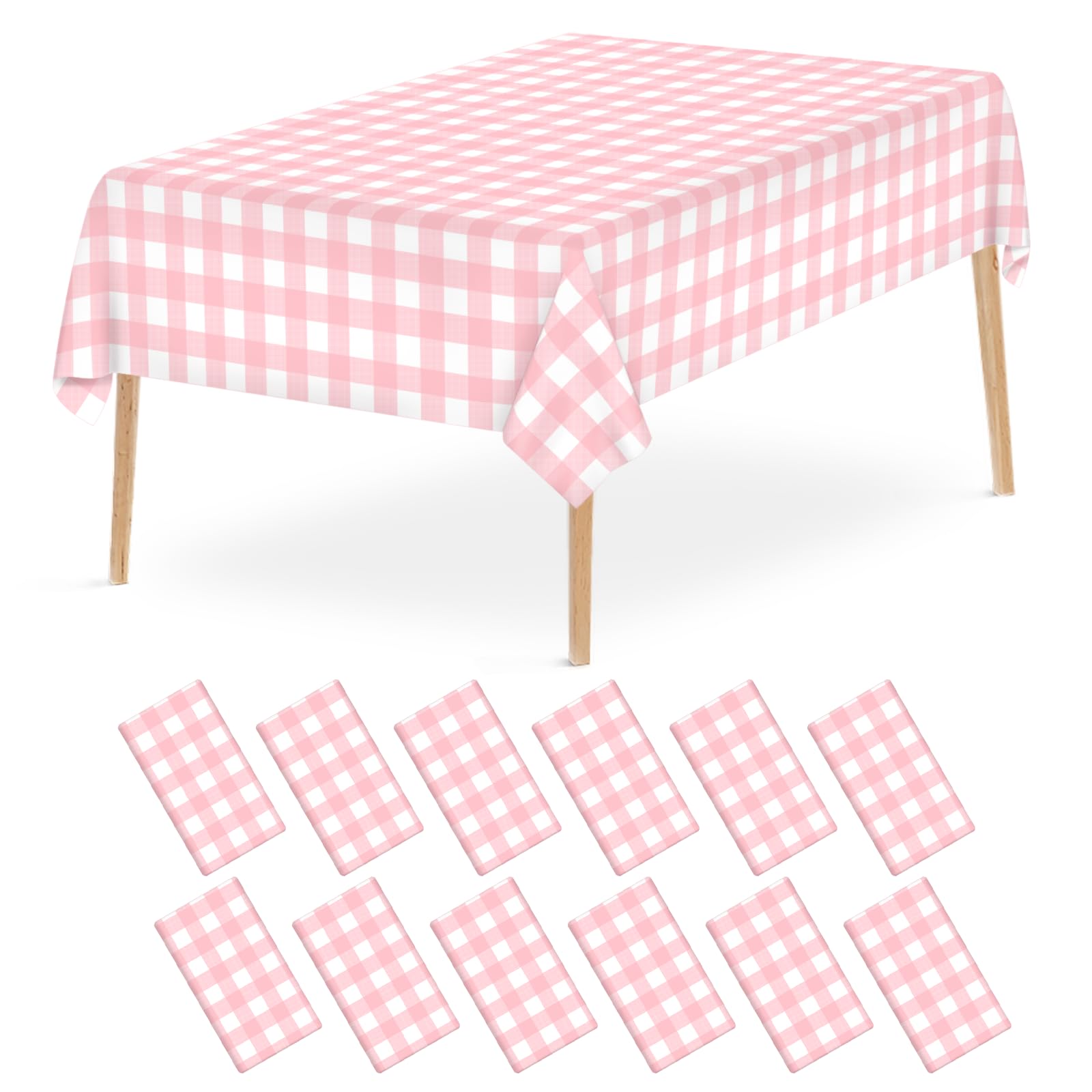 Amazon.com: 12 Pcs Pink Gingham Tablecloth 54 × 108 Inches Pink and ...