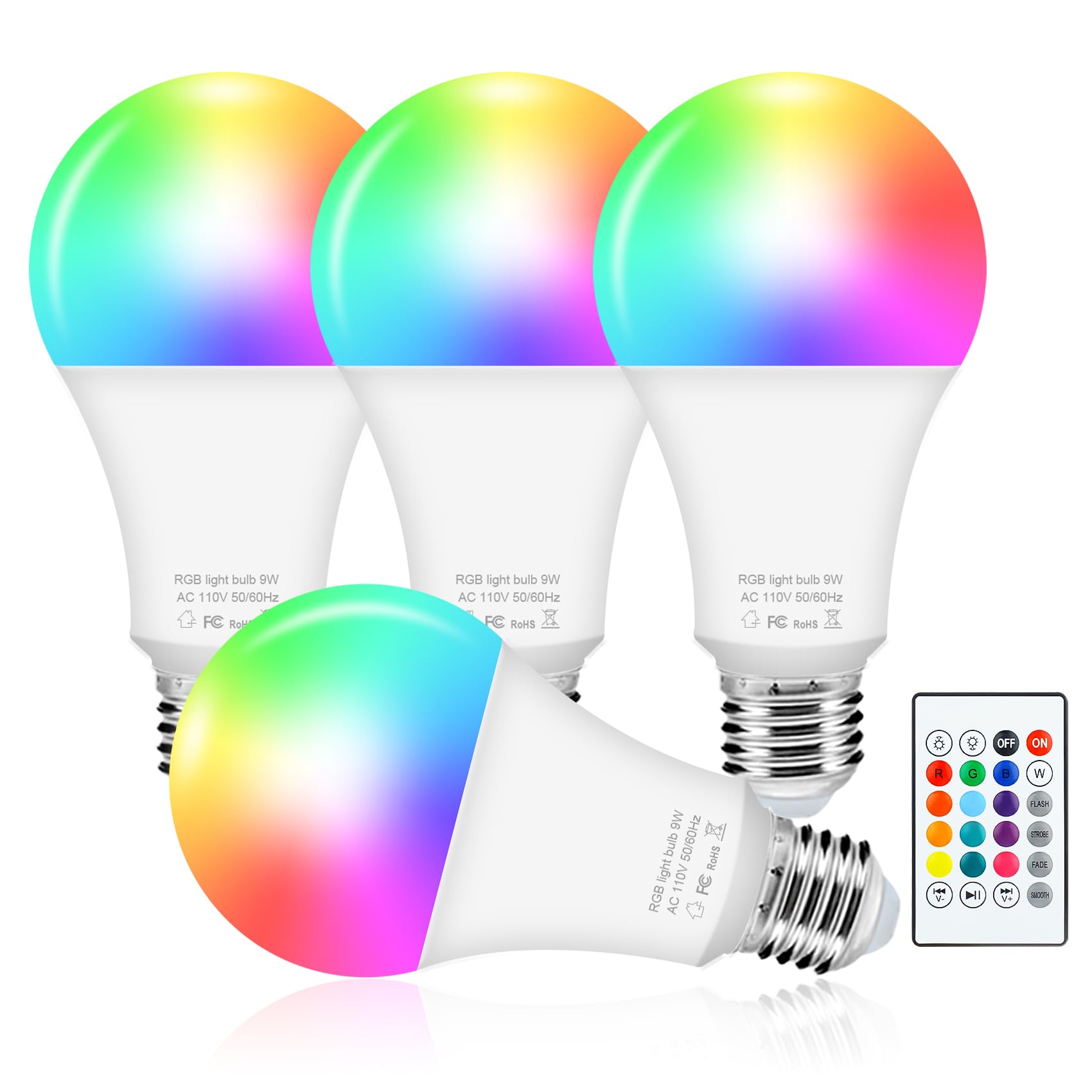 4 Piezas Bombilla LED RGB, OUSIDE Focos Inteligentes RGB,Alto Brillo ...