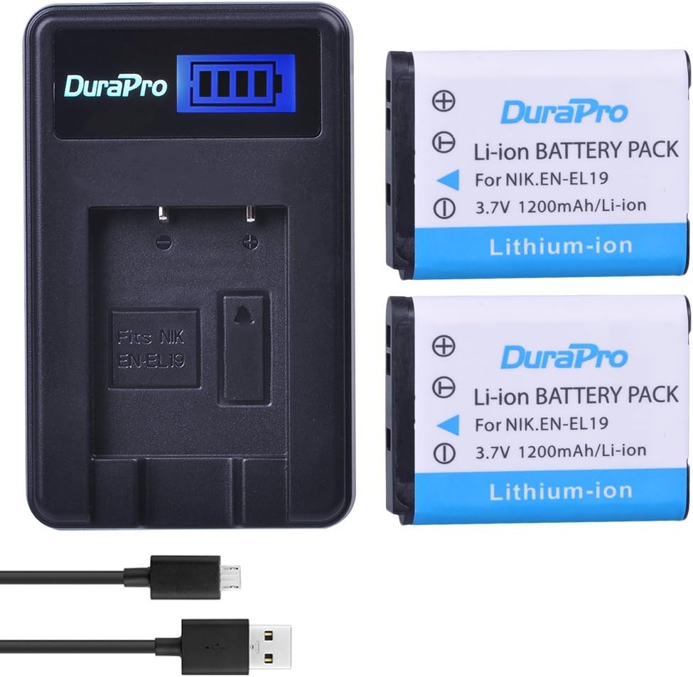 DuraPro 2Pcs 3.7V 1200mAh EN-EL19 EN EL19 Camera Battery + LCD USB ...