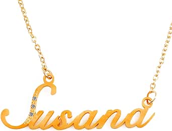 Amazon.com: Italic Susana Name Necklace Gold Tone Personalized Dainty ...