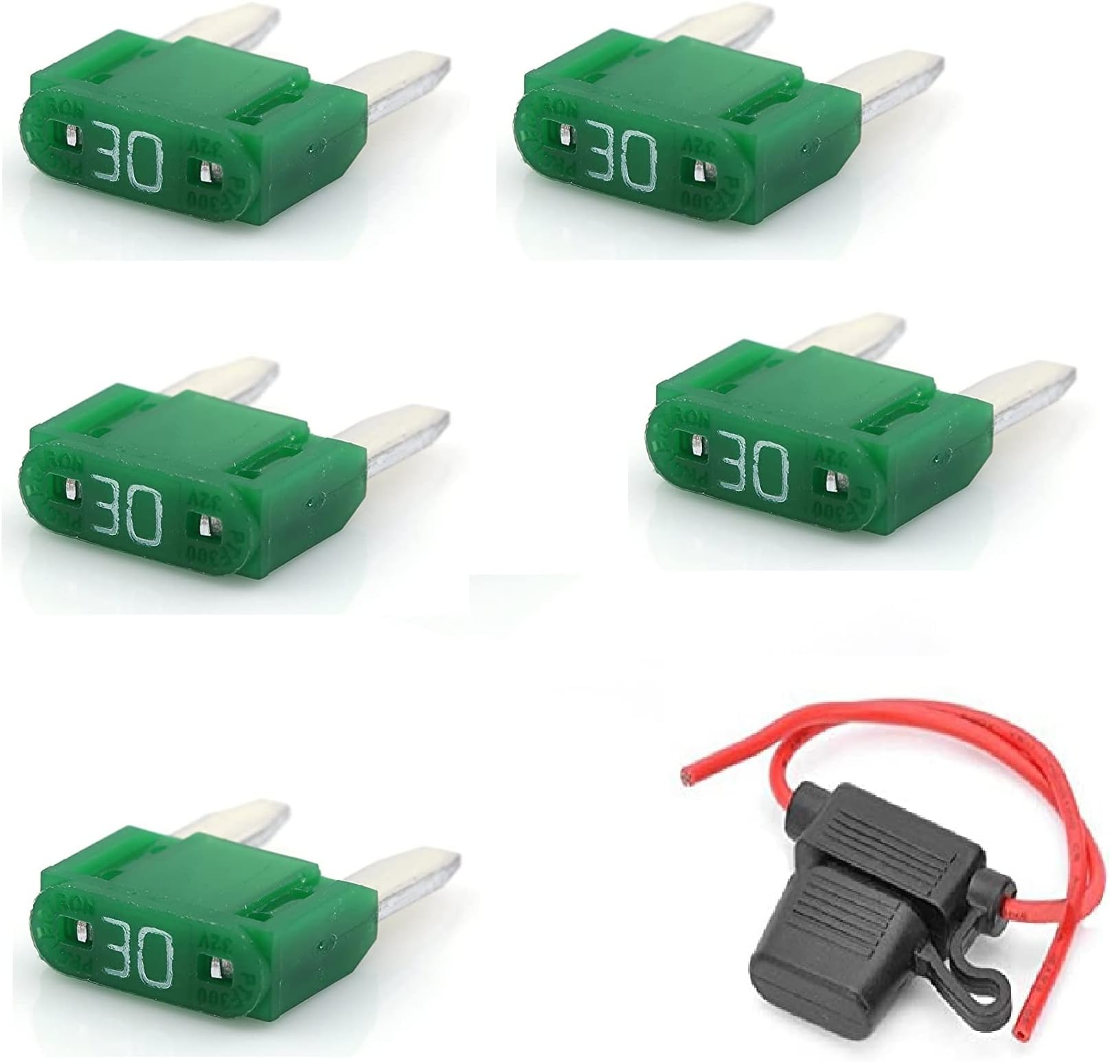 PBROS 5 Pieces 30 Amp Mini Blade Fuse with 1 Pcs waterproof In Line ...