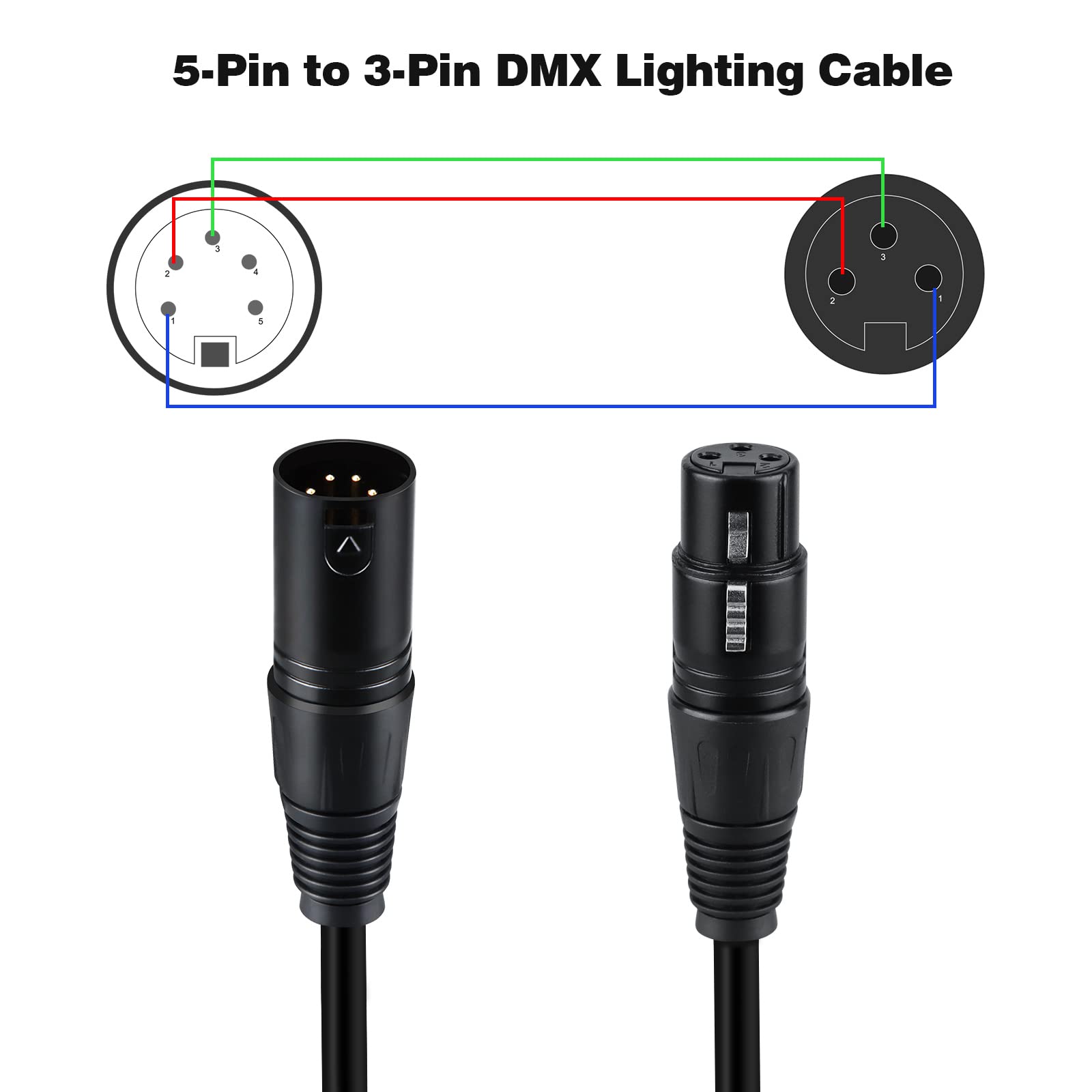 Snapklik.com : HOSONGIN 5 Pin XLR Male To 3 Pin XLR Female DMX Adapter ...