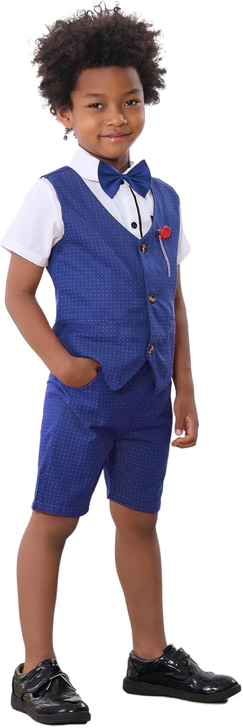 Amazon.com: Boys Summer Suit Set, Dress Shorts, Matching Vest, White ...