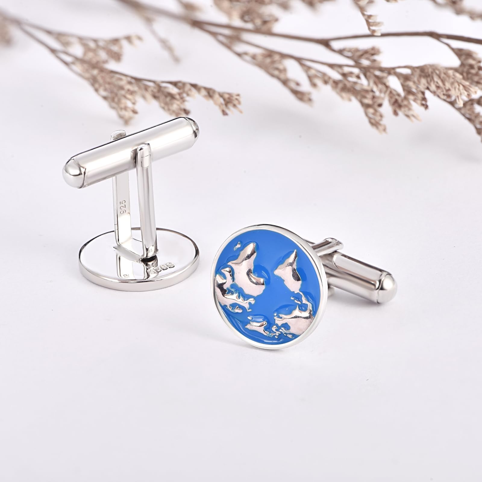 Snapklik.com : Blue World Cufflinks Sterling Silver Earth Cufflinks ...