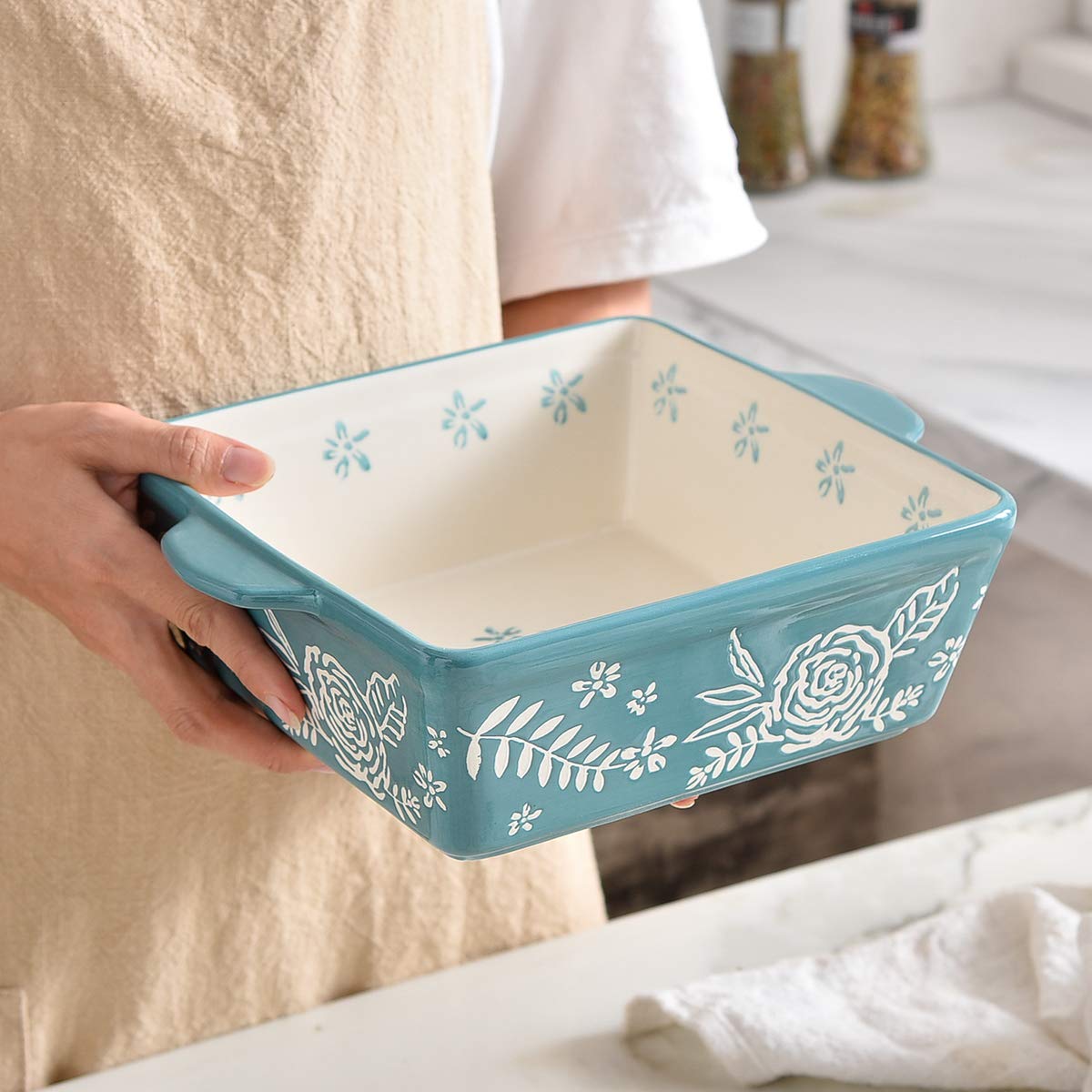 8x8 Inch Flower Pattern Oven Safe Wisenvoy 8x8 Ceramic Baking Dish ...