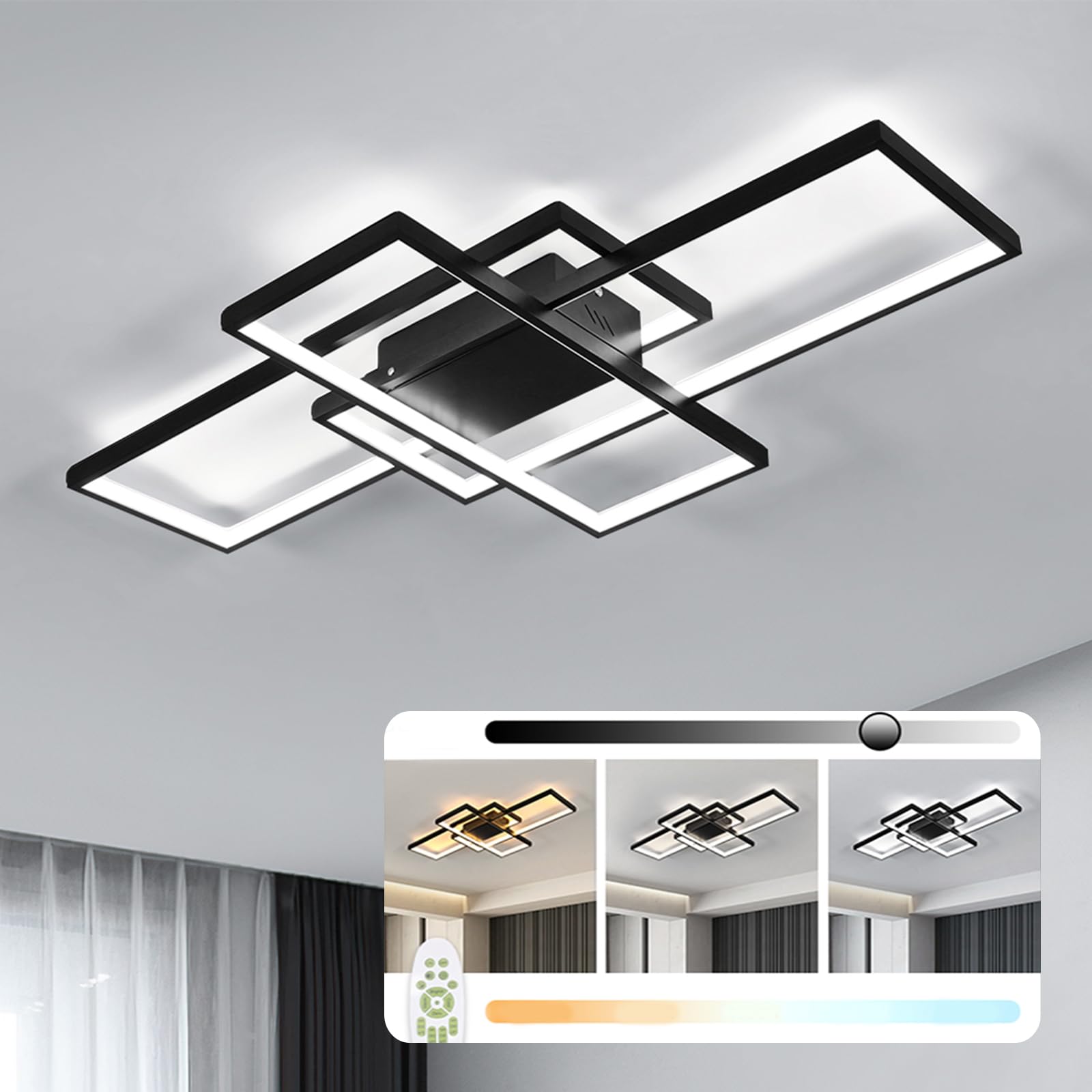 35" Large Modern LED Ceiling Lights, 51W Dimmable Square LED Ceiling ...