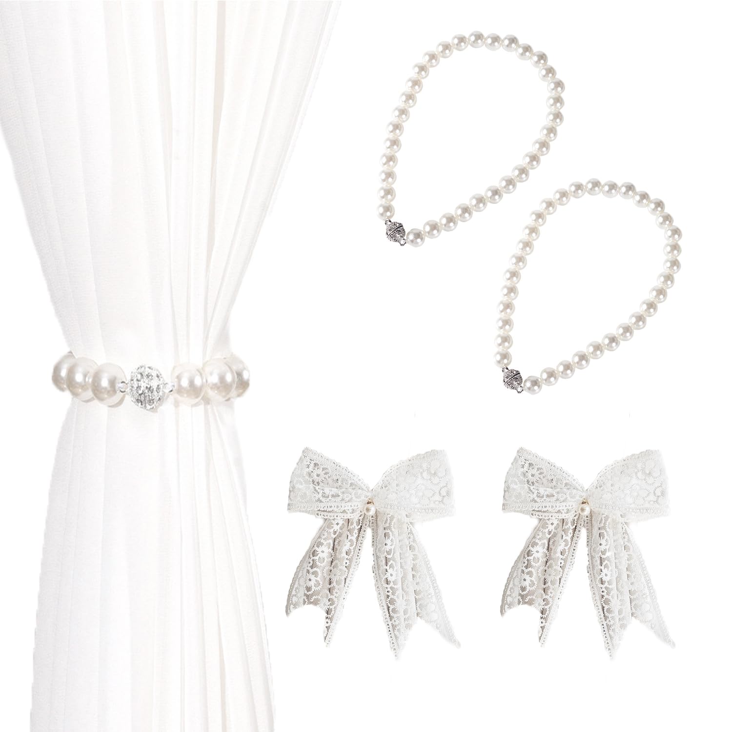Amazon.com: UtySty 4 Pack Curtain Tiebacks Magnetic Beaded Pearl Tie ...