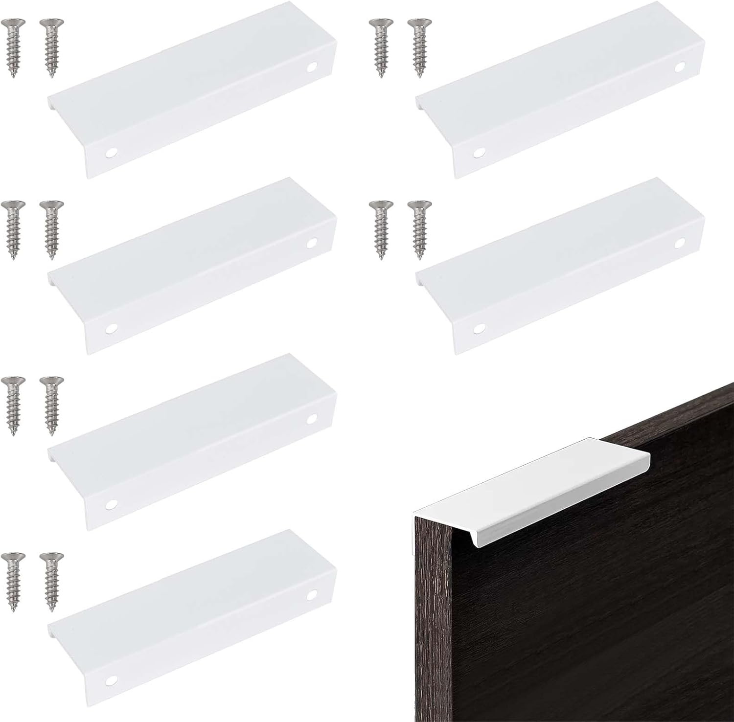 Kioiner 6 Pcs White Cabinet Handles, Aluminium Alloy Hidden Furniture ...