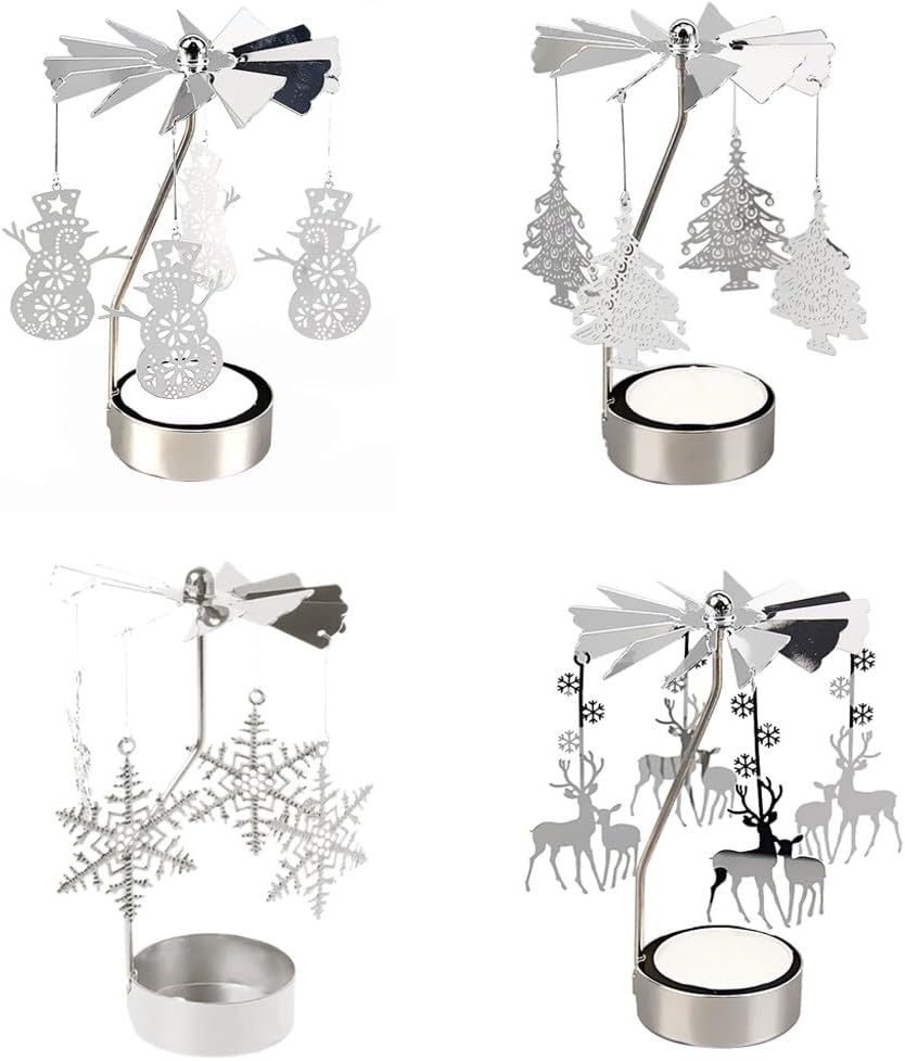 Amazon.com: 4Pcs Spinning Tea Light Candle Holder, Silver Candle ...
