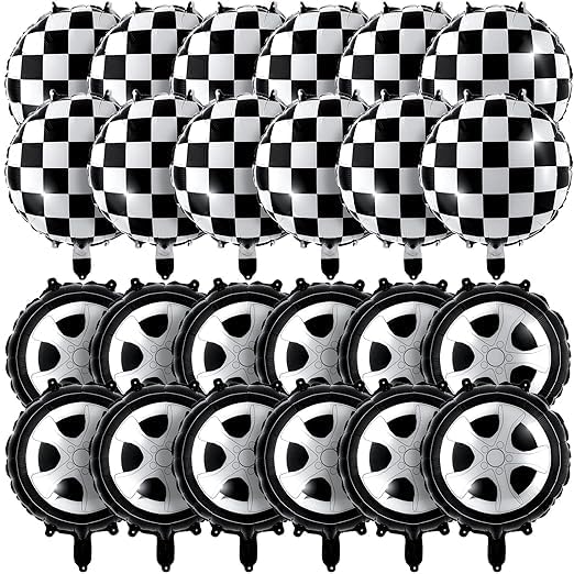 Party Port 18" Race Car Wheel Balloons Black and White Checkered ...