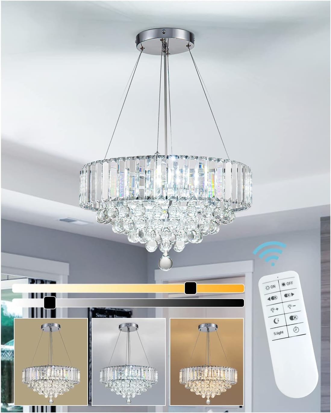 HOPGGIE Modern Chandelier Crystal Ceiling Light LED Chandelier Light ...