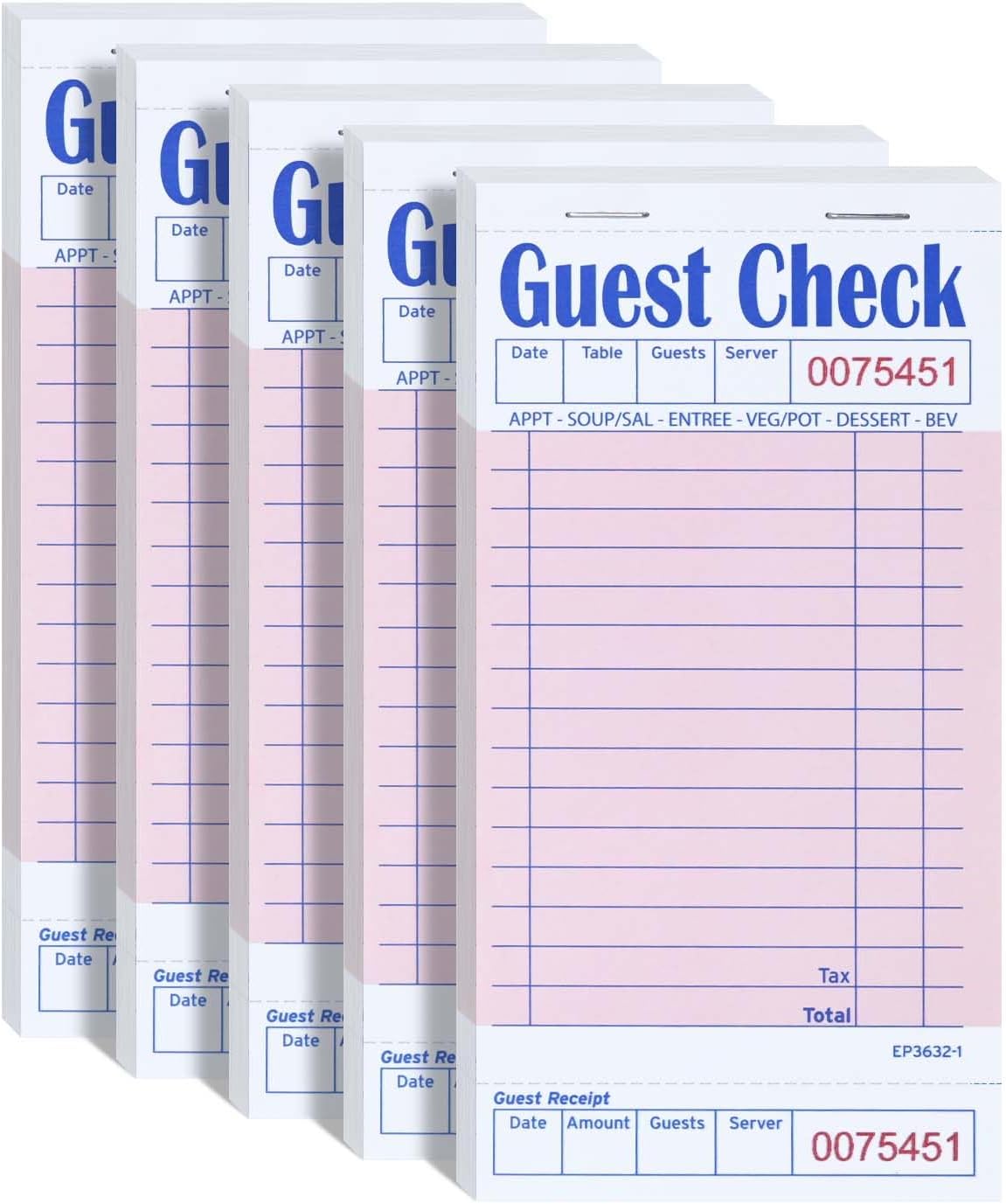 Amazon.com: Stock Your Home Green Guest Check Books for Servers (10 ...