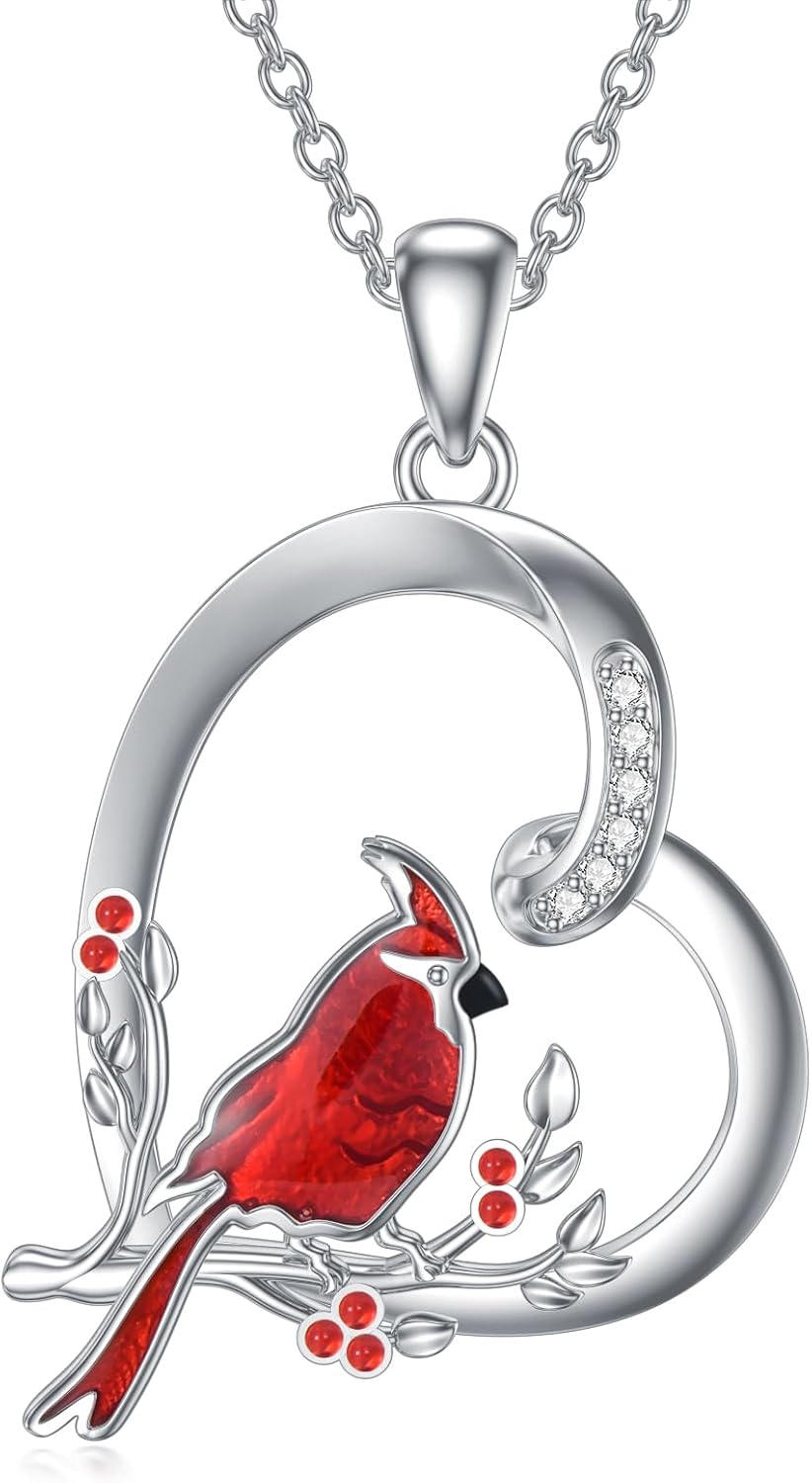 Amazon.com: LWXIE Red Cardinal Necklace with Diamond Cardinal Heart ...