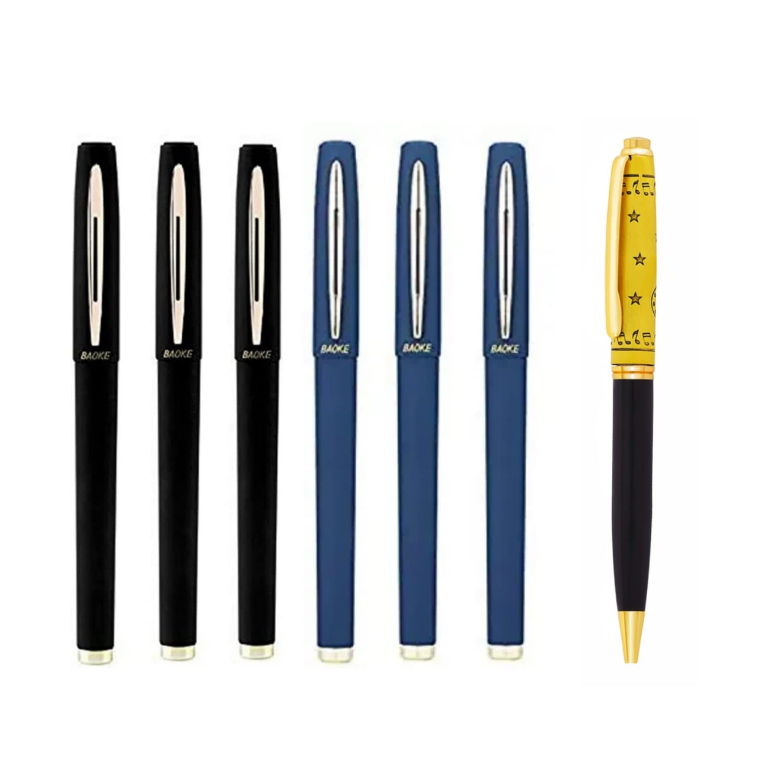 6 Baoke Blue & Black Gel Roller Pen Fine Point 0.7mm Student ...