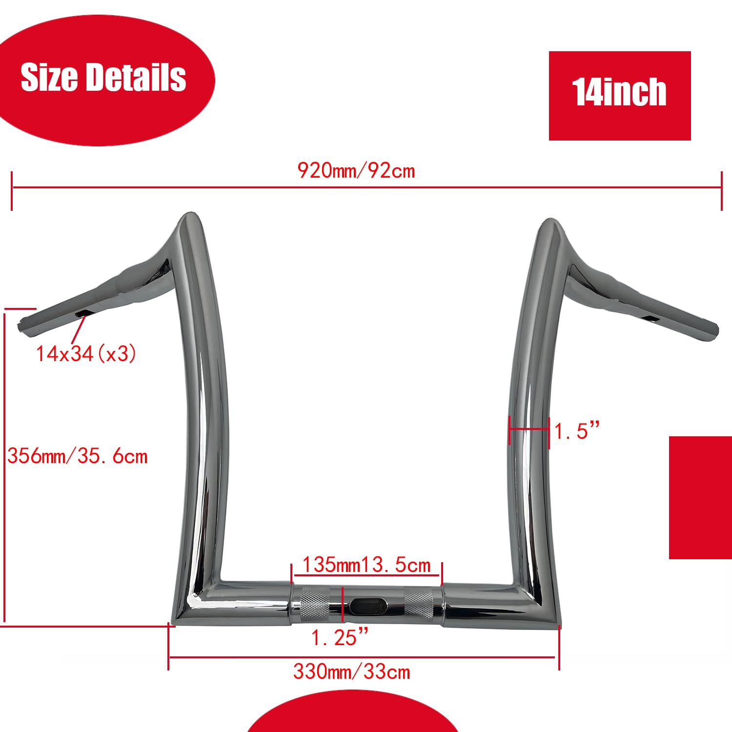 Uilabmq Motorcycle handlebars 1.5 inch 12" 14" 16" 1 1/4"ape hanger ...