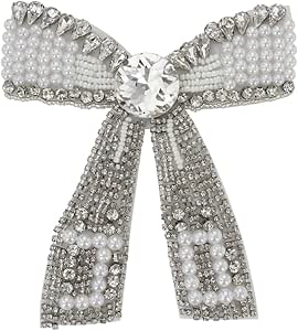 Amazon.com: Beaded Rhinestone Knot Bow Patches Beaded Pearl Bow ...