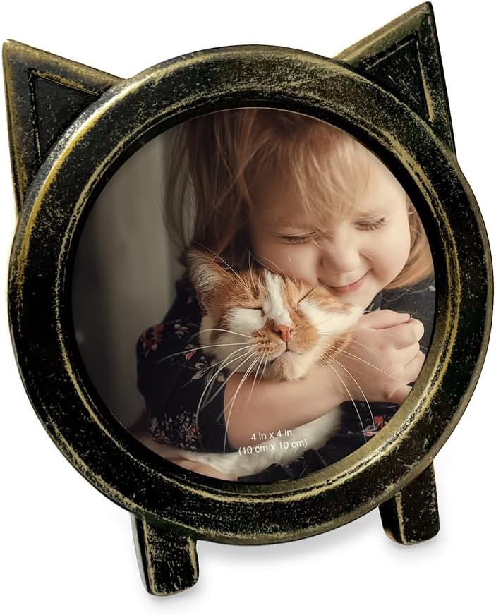 Amazon.com - Isaac Jacobs 4x4 Round Resin Sentiment Cat Picture Frame ...
