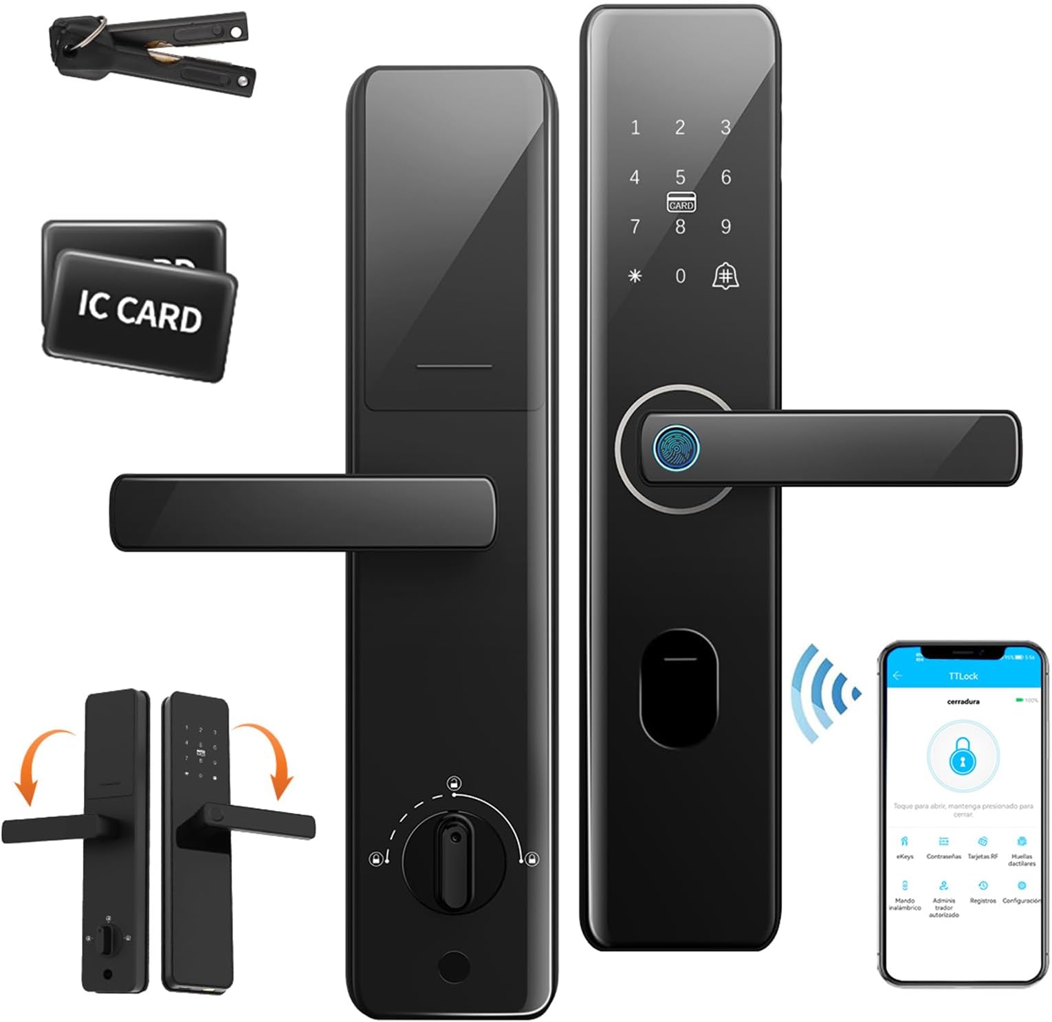 Cerradura Inteligente, 5 en 1 Huella Digital/TTlock APP/Contraseña ...