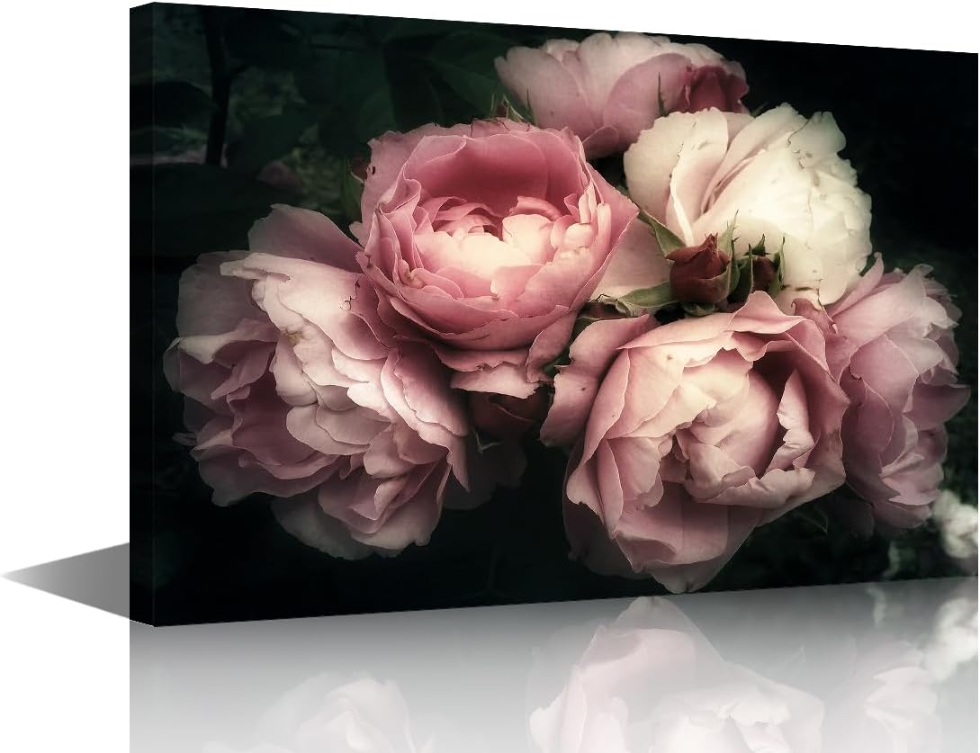 TISHIRON Pink Rose Flowers Wall Art Canvas Print Paintings Framed ...