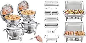 Amazon.com: VEVOR Stainless Steel Chafing Dish Buffet Set, 6 Qt 4 Pack & 8 Qt 2 Pack with Full ...
