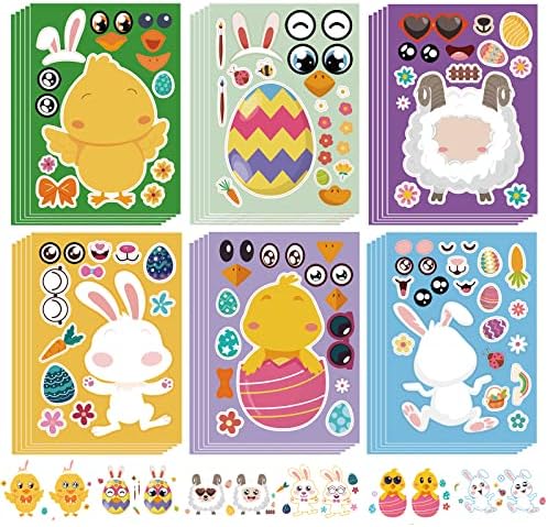 Amazon.com: 36 Sheets Easter Stickers Crafts for Kids, Easter Basket ...
