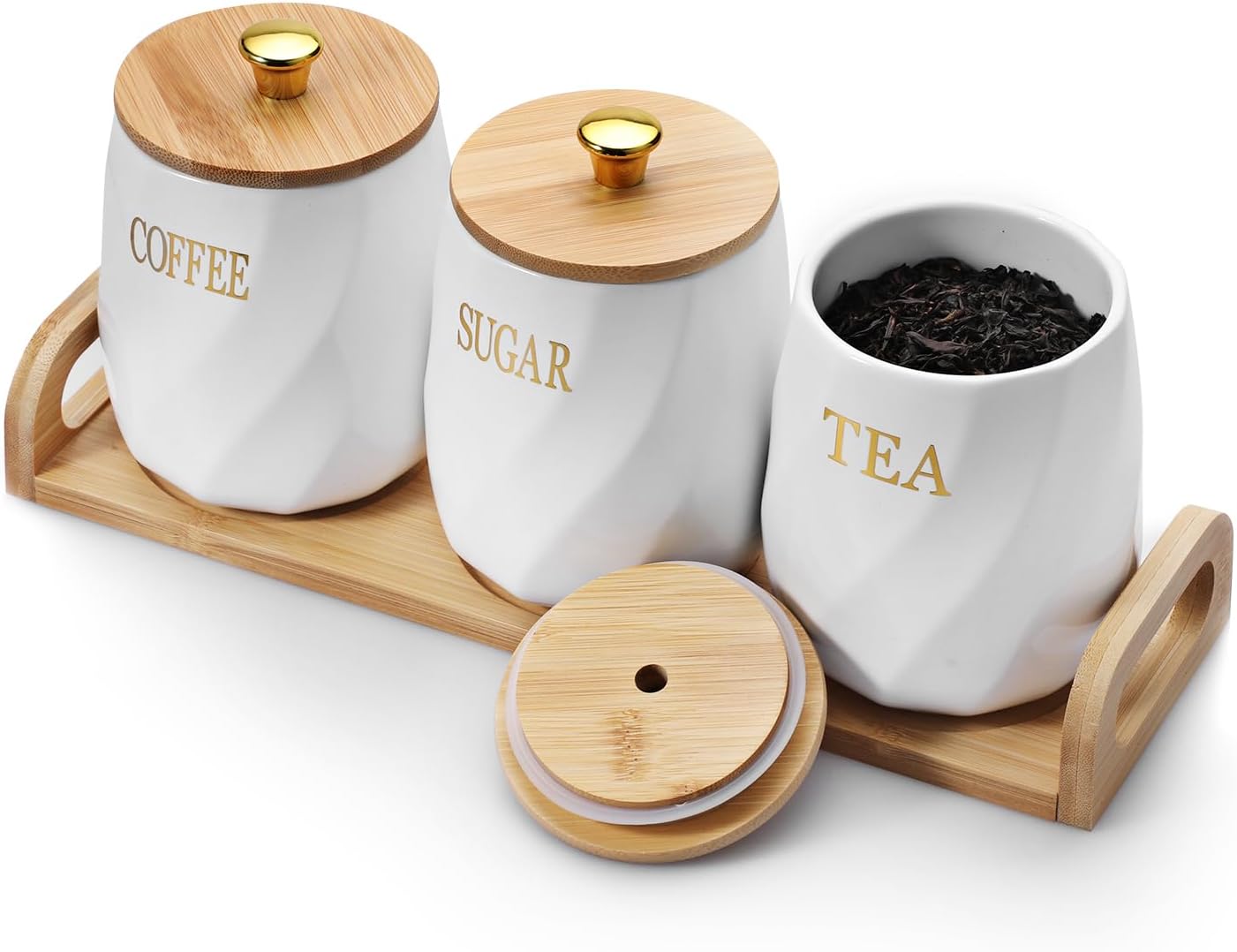 Amazon.com: JUXYES Set of 3 Canisters Set for Sugar Coffee Tea with ...